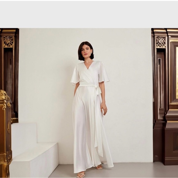 Pants & Jumpsuits | Long Bridal Elegant White Silk Dress Robe | Poshmark